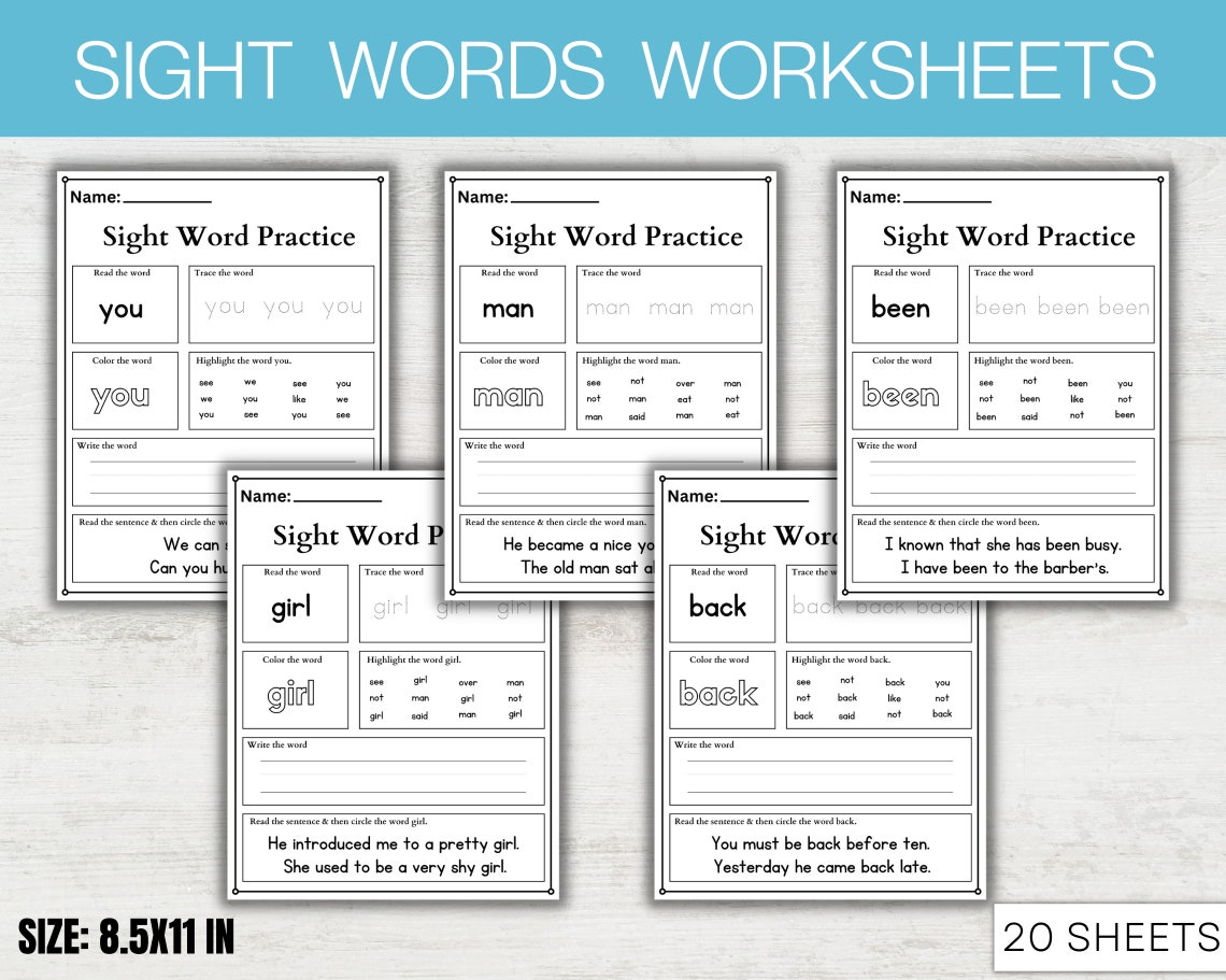 20 Sight Words Worksheets, Sight Words Printable, Sight Words Flash ...