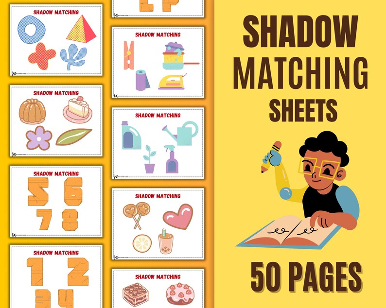 50 Shadow Matching Sheets, Preschool Worksheets, Preschool Printable ...