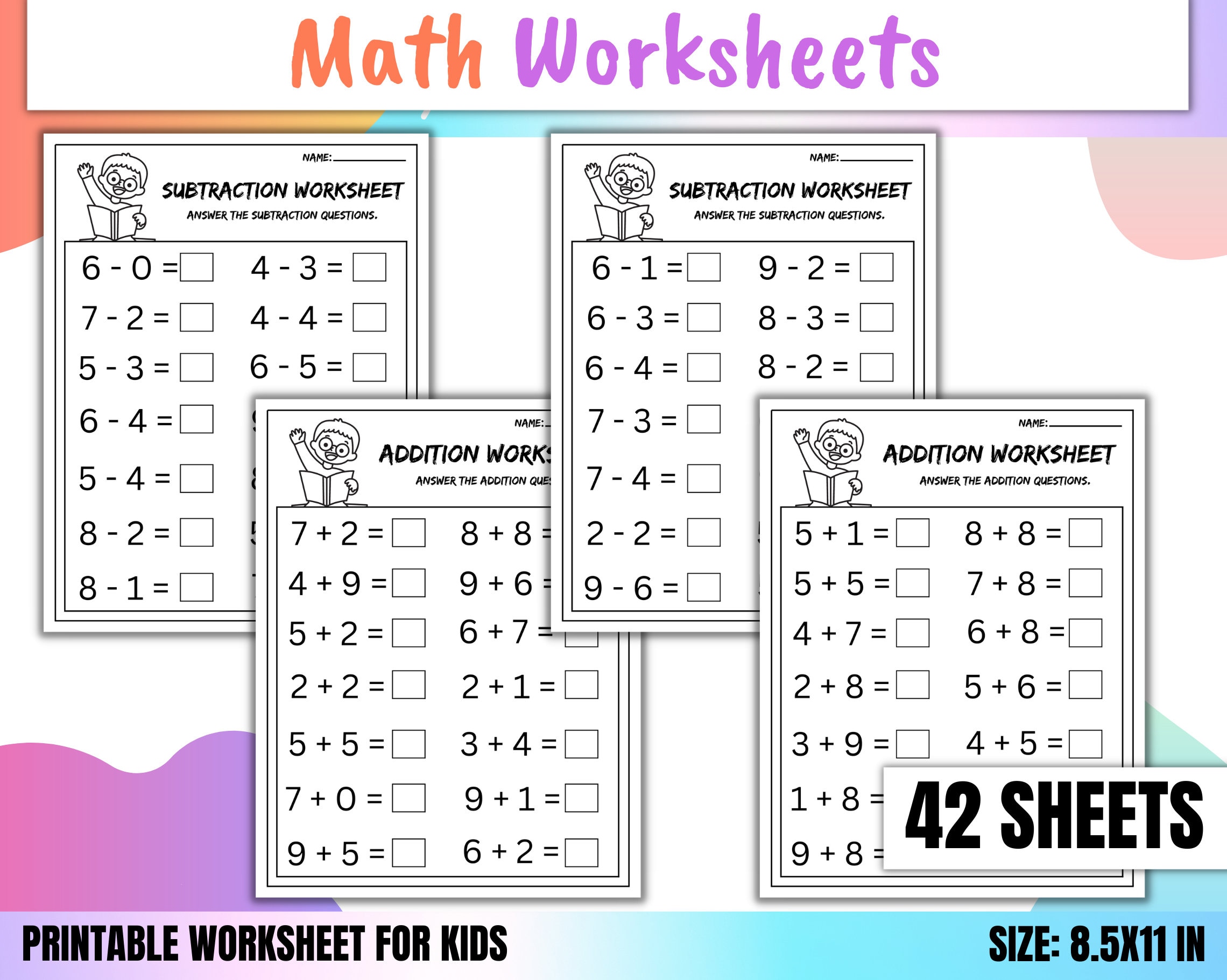 42 Math Worksheets Sheets, Addition Worksheets, Preschool, Kindergarten ...