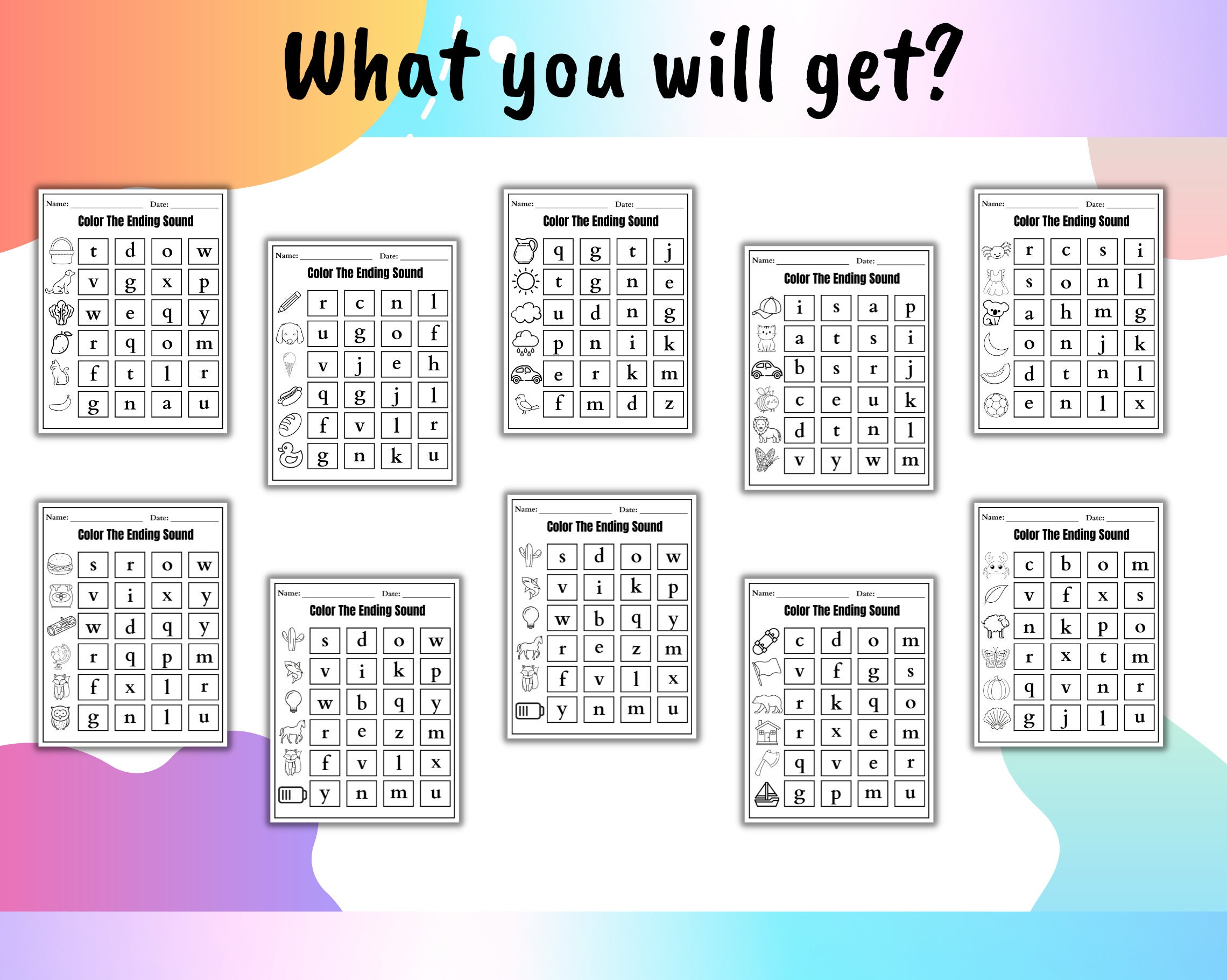 10 Printable Ending Sounds Worksheets, Initial Sound Practice ...