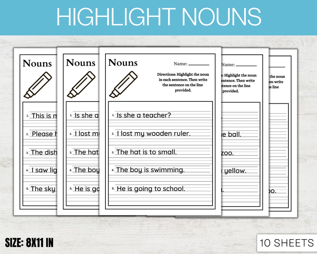10 Printable Highlight the Nouns Worksheets, 1st, 2nd Grade, Preschool ...