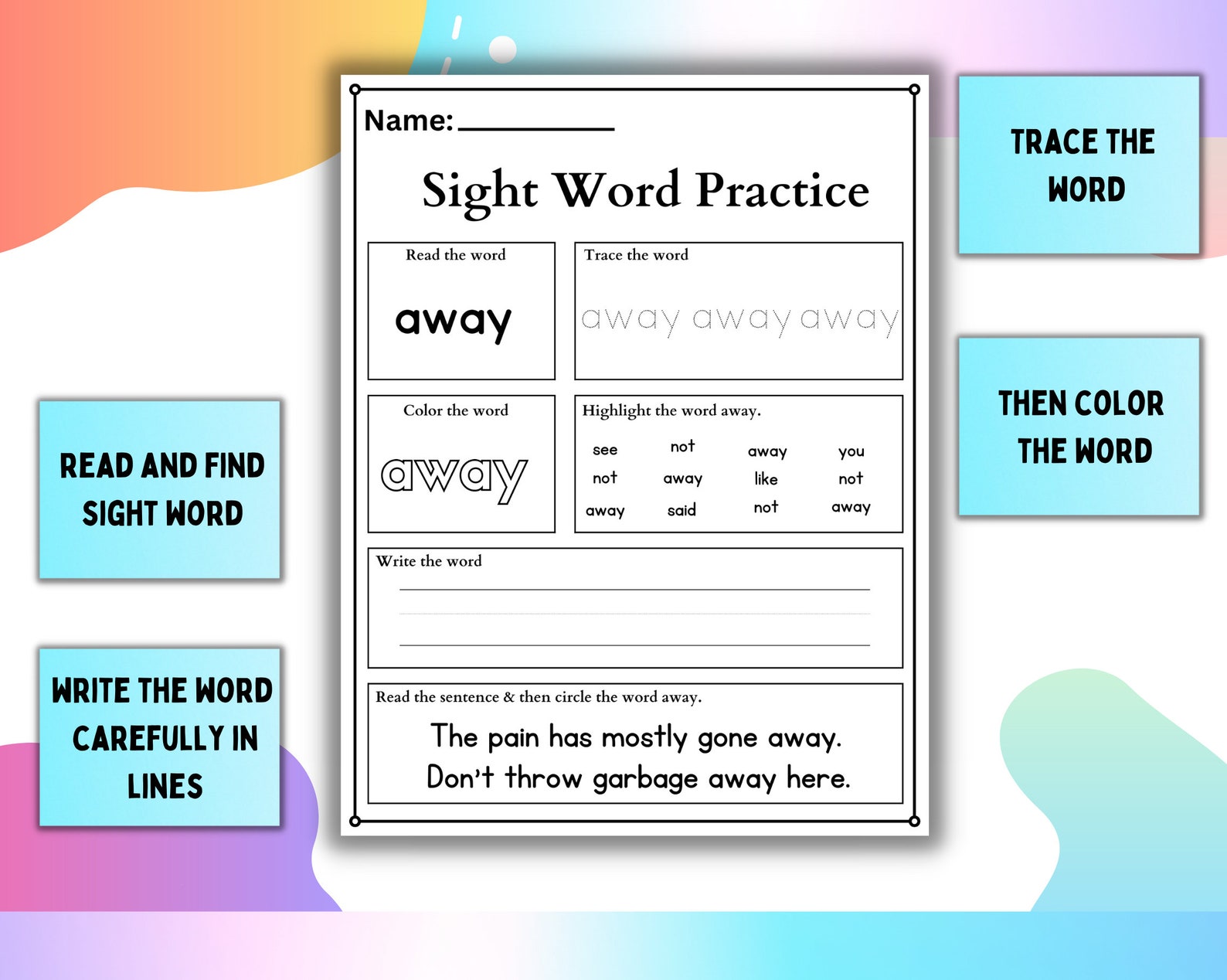 20 Sight Words Worksheets, Sight Words Printable, Sight Words Flash ...