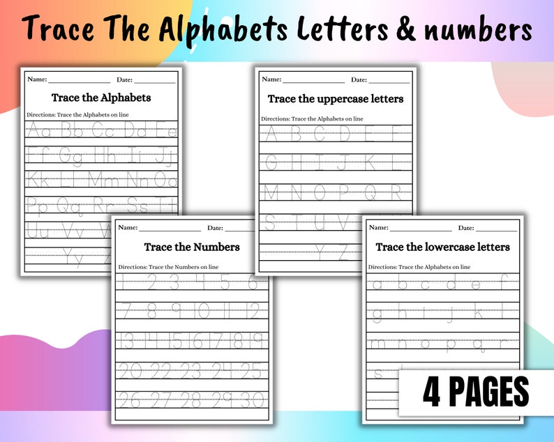 Printable Tracing Worksheet Bundle Alphabet Number Letter - Etsy