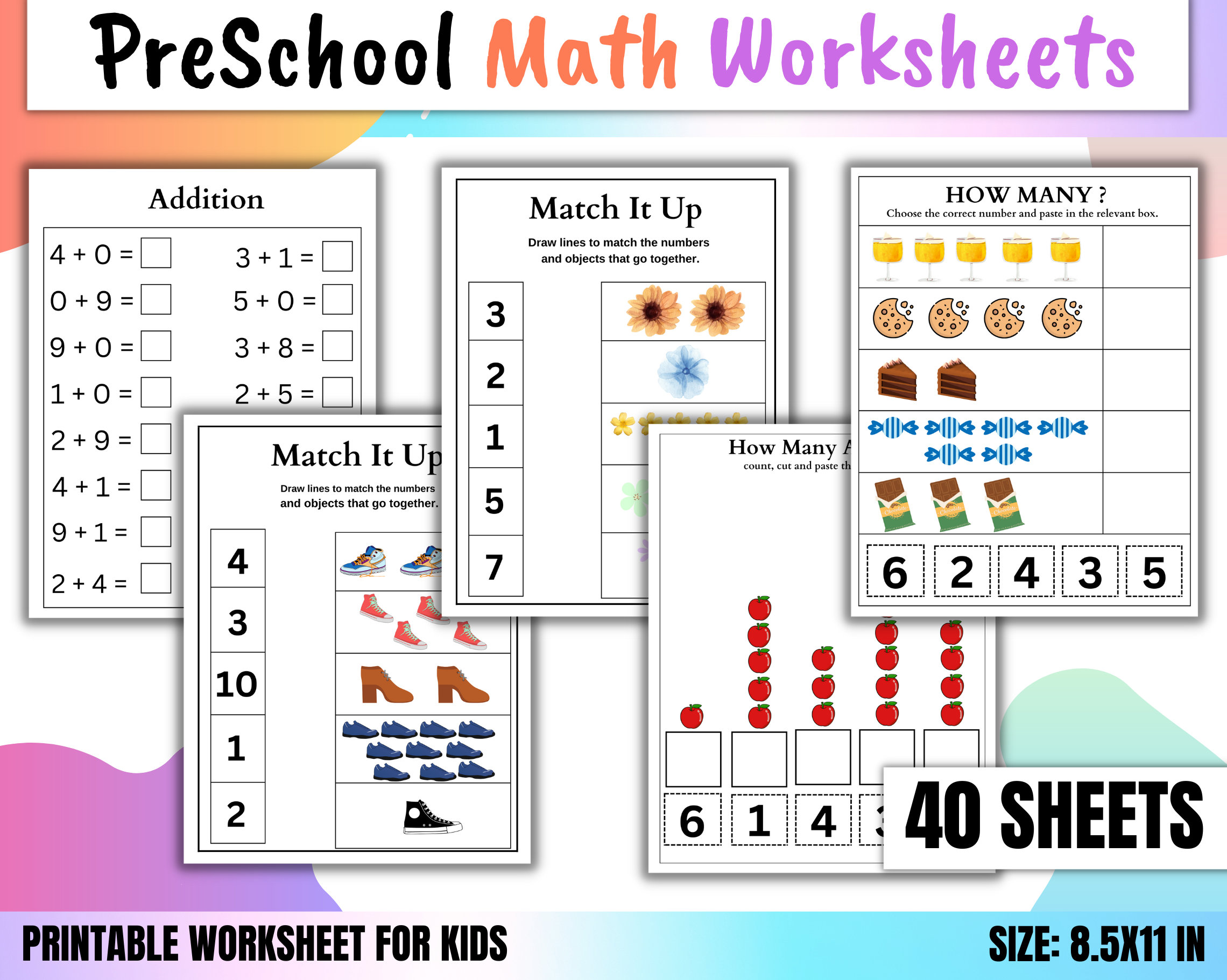 40 Preschool Math Worksheets, Beginning Math, Preschool Math, Preschool ...