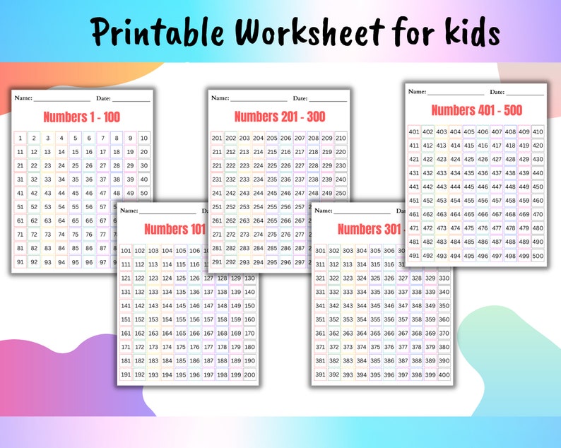 10 Printable Number Charts, Wall Charts, Hundreds Chart, Numbers 1-1000 ...