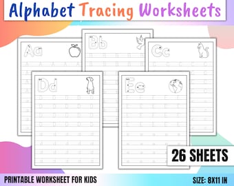 Alphabet Tracing Worksheets 26 Pages Digital Downloads Kids - Etsy