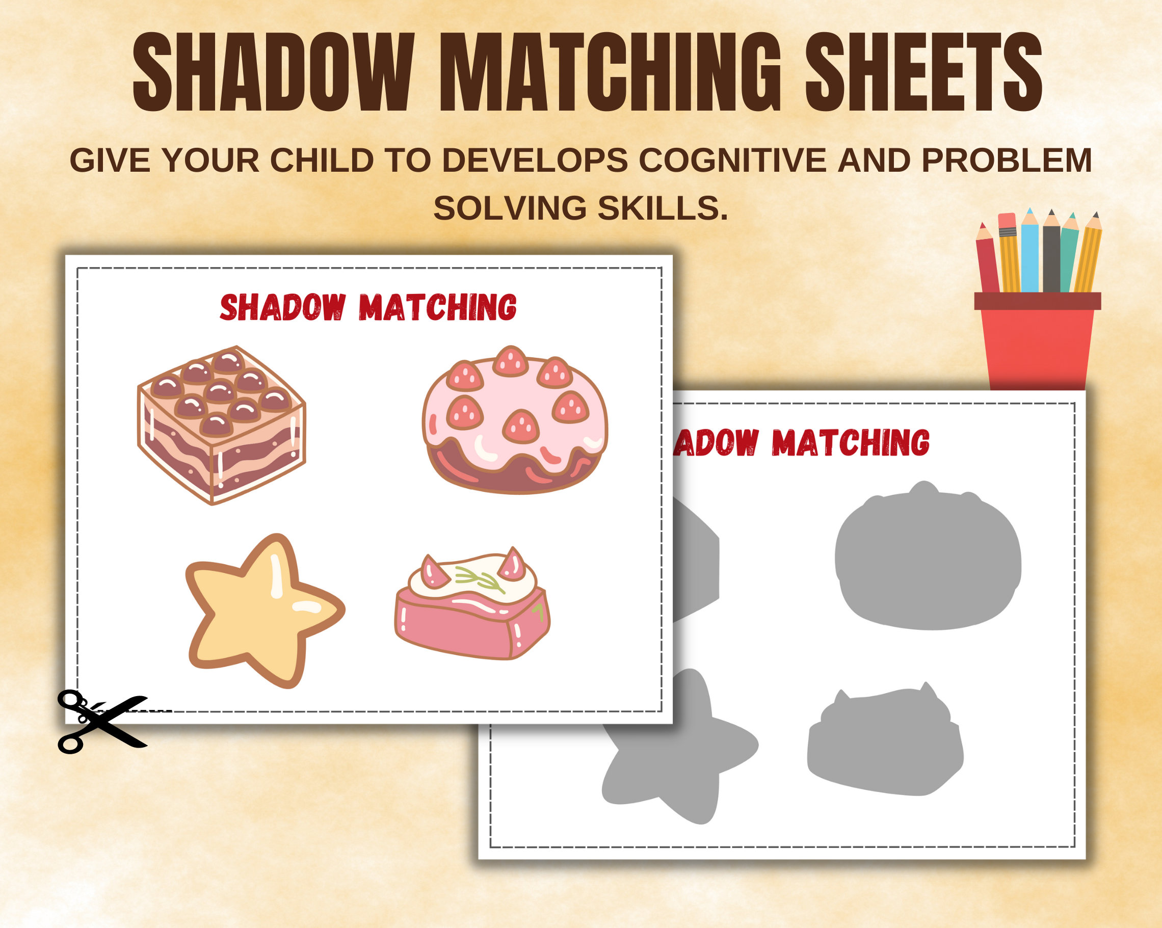 50 Shadow Matching Sheets, Preschool Worksheets, Preschool Printable ...