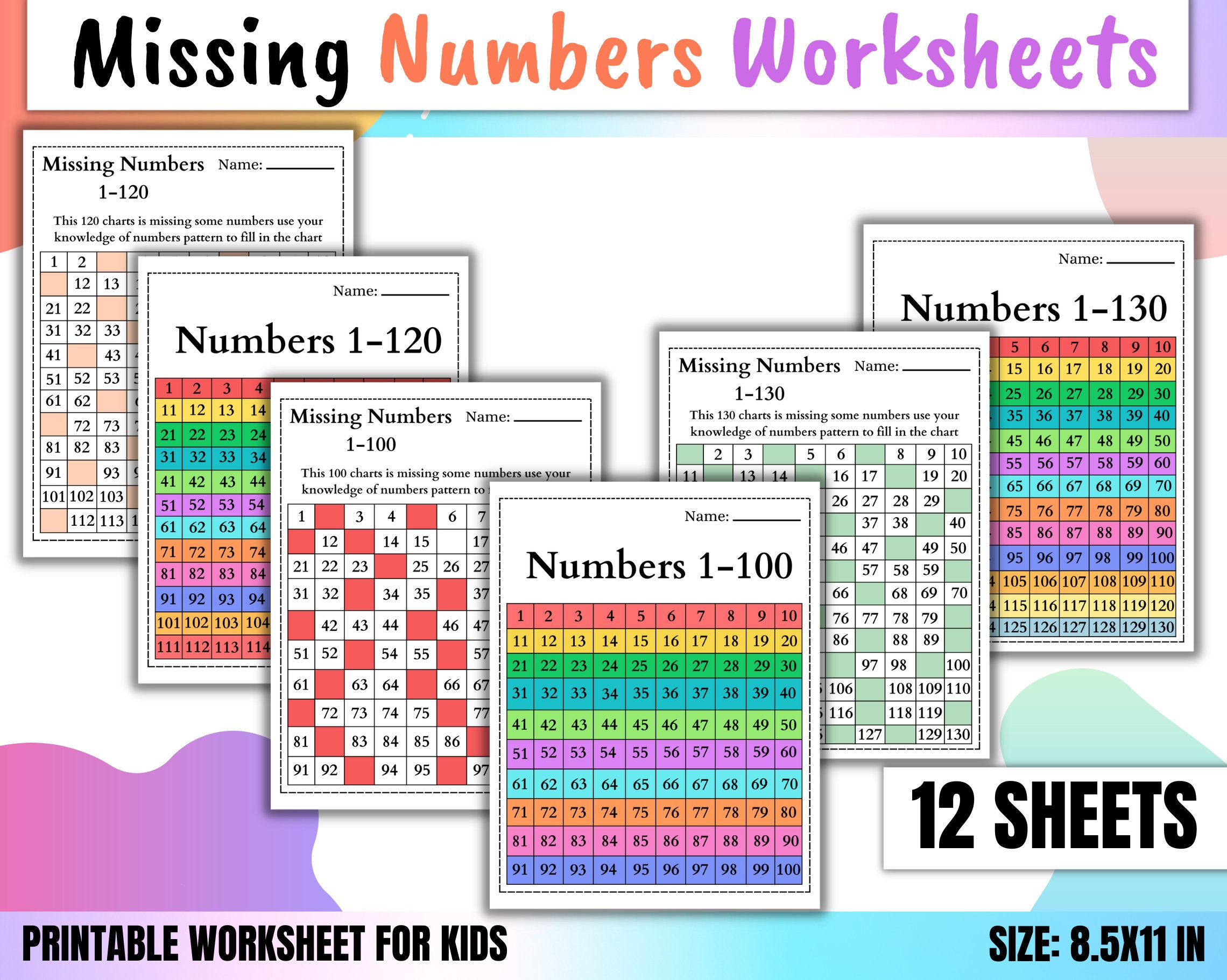 12 Printable Missing Numbers Worksheets, Activity Worksheets, Missing ...
