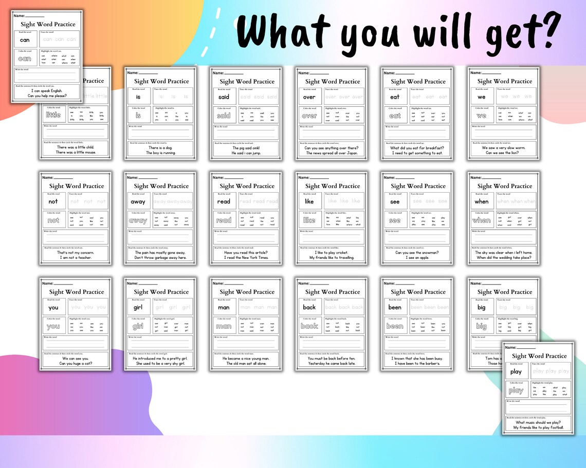 20 Sight Words Worksheets, Sight Words Printable, Sight Words Flash ...