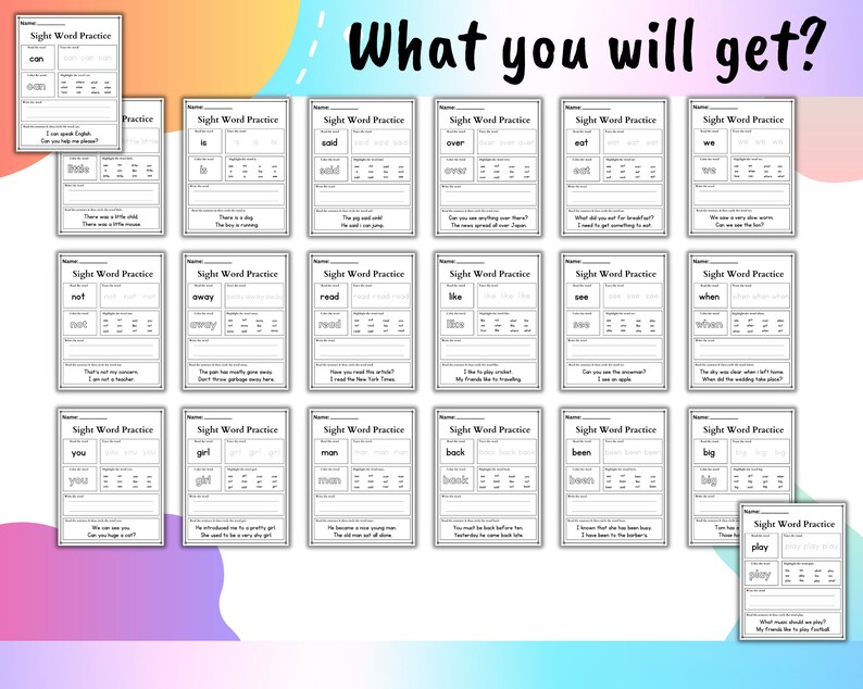 20 Sight Words Worksheets, Sight Words Printable, Sight Words Flash ...