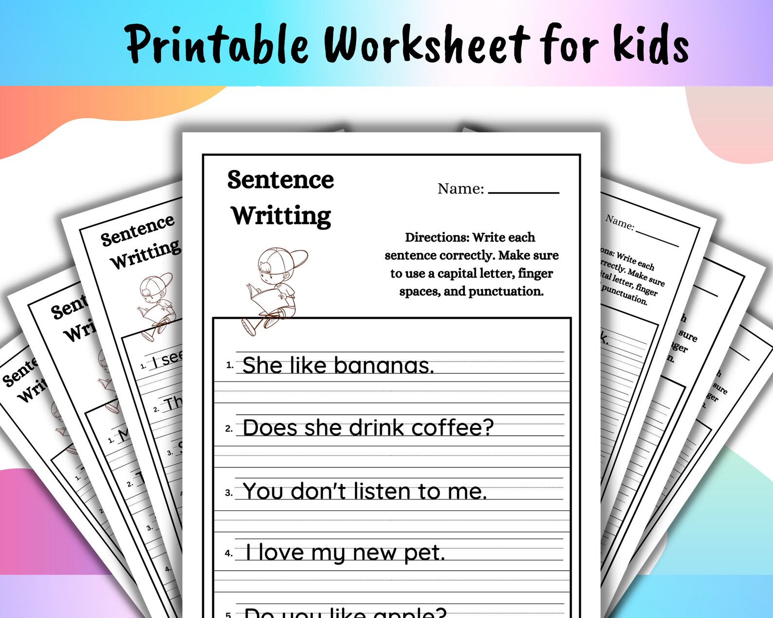 10 Printable Writing Sentences Worksheets, 1st, 2nd Grade, Preschool ...