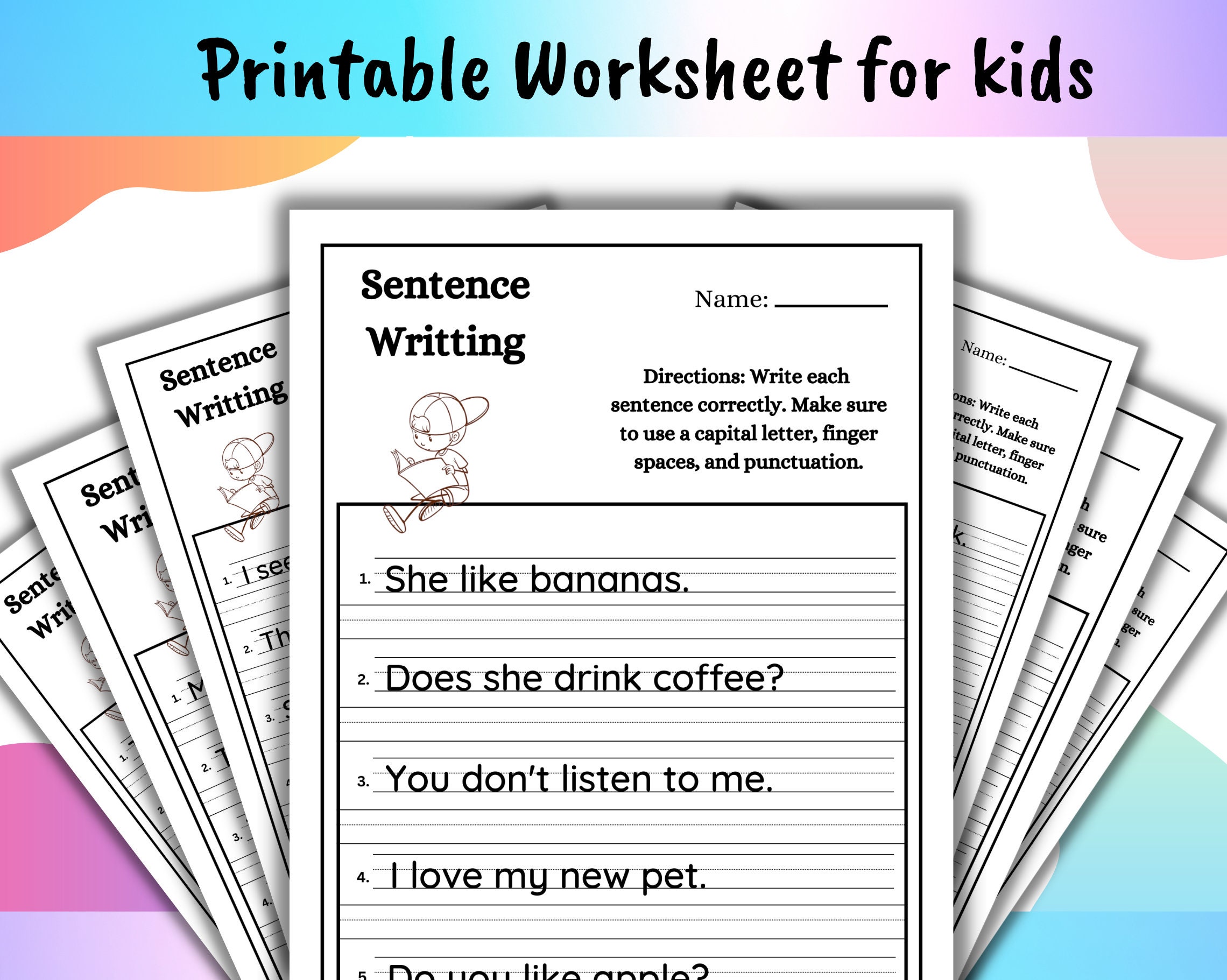 10 Printable Writing Sentences Worksheets, 1st, 2nd Grade, Preschool ...
