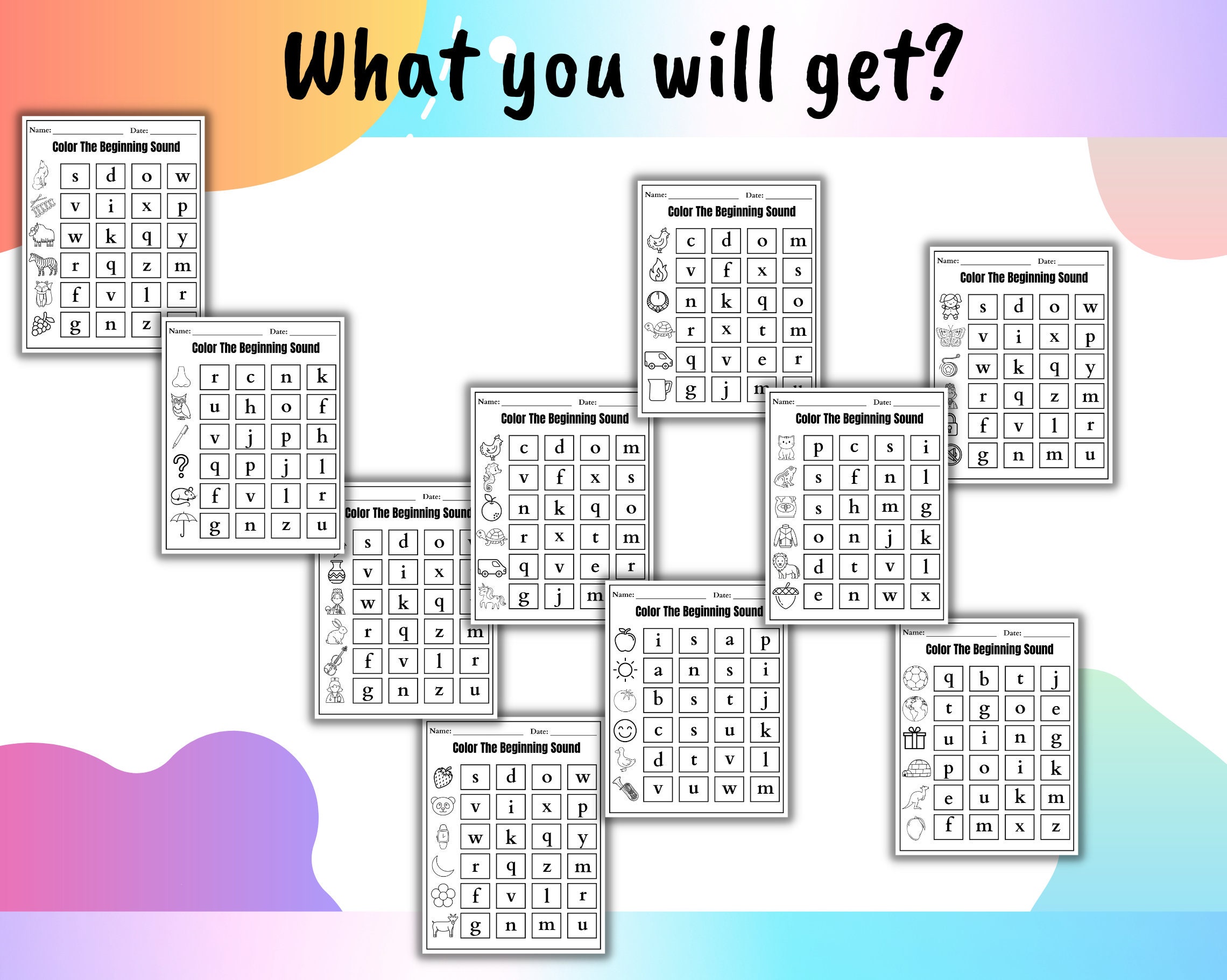 10 Printable Beginning Sounds Worksheets, Initial Sound Practice ...