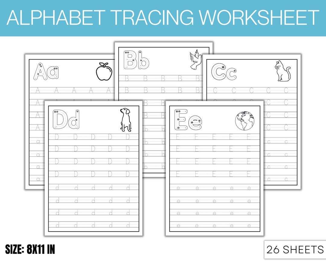 Alphabet Tracing Worksheets, 26 Printable Uppercase Lowercase Alphabet ...