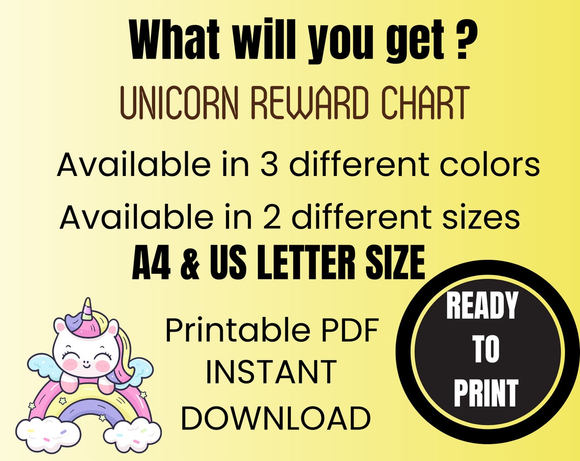 Unicorn Reward Chart, Printable Behavior Chart, Daily Chore Chart, Kids ...