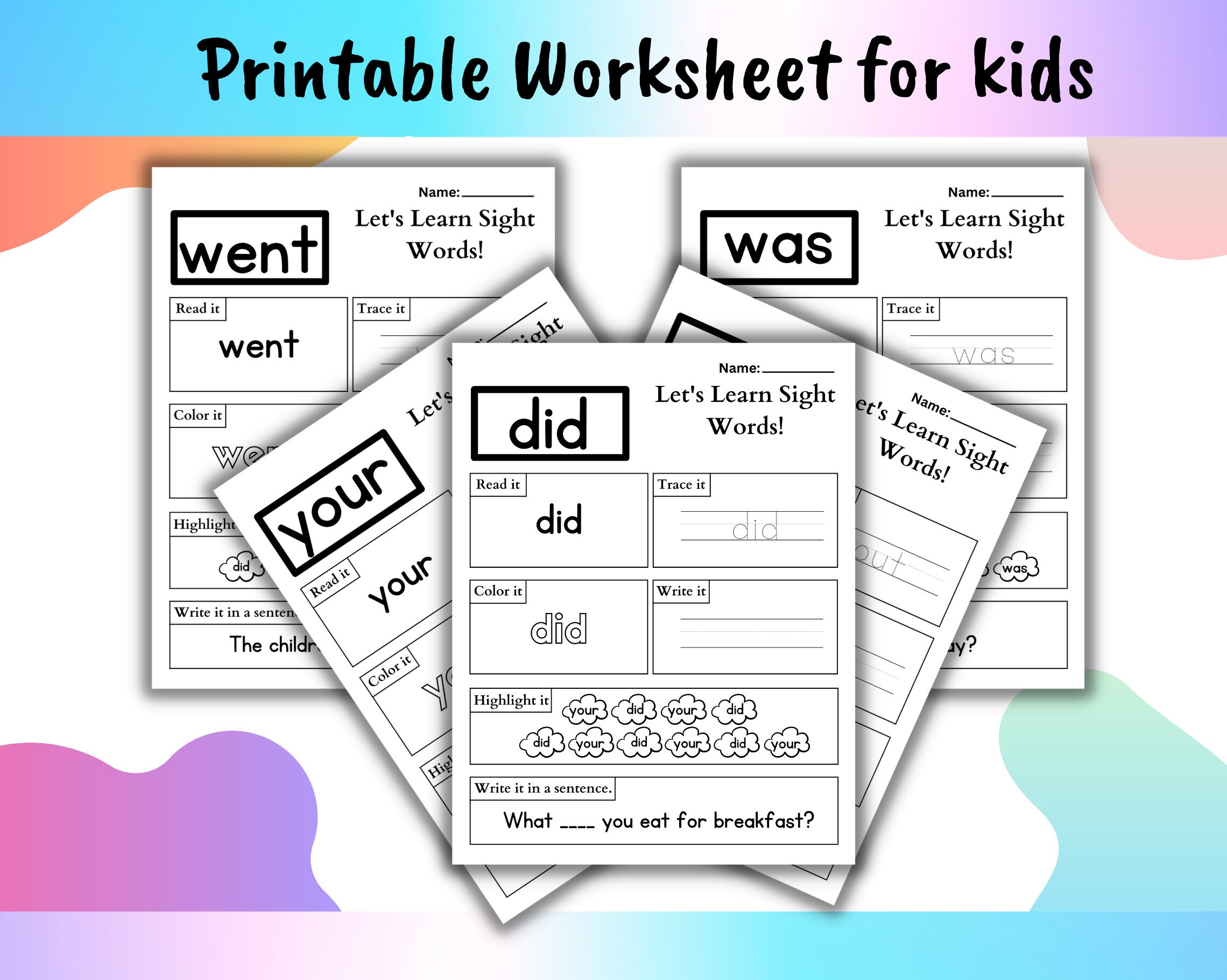 20 Sight Words Worksheets, Sight Words Printable, Sight Words Flash ...