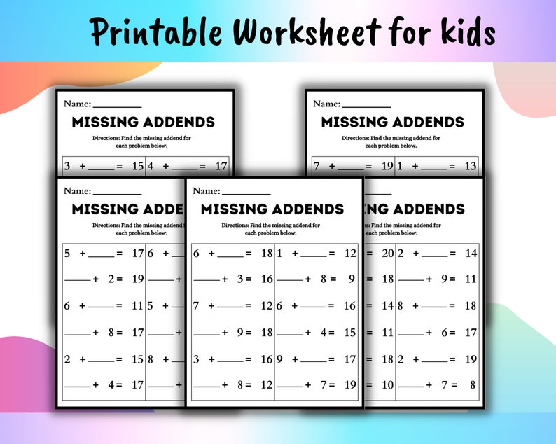 15 Printable Missing Addends Worksheets, for Kindergarten-1st Grade-2nd ...