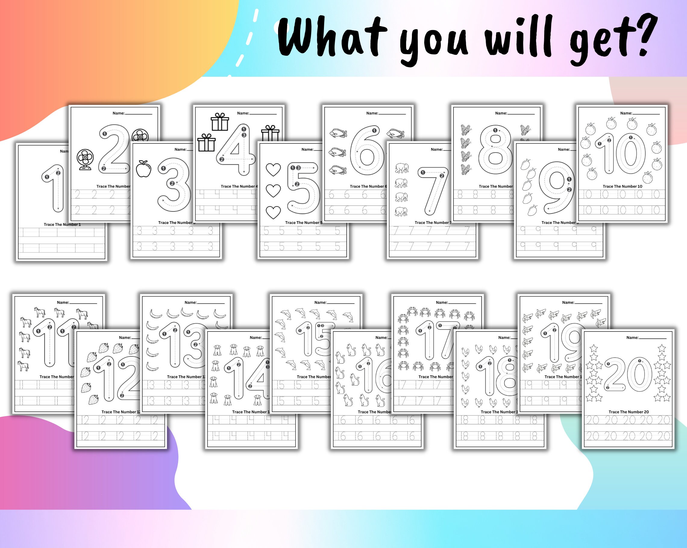 20 Number Tracing Worksheets, Traceable Numbers, Preschool Worksheets ...