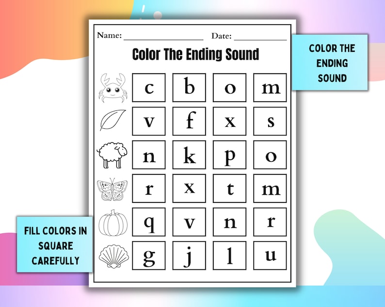10 Printable Ending Sounds Worksheets, Initial Sound Practice ...