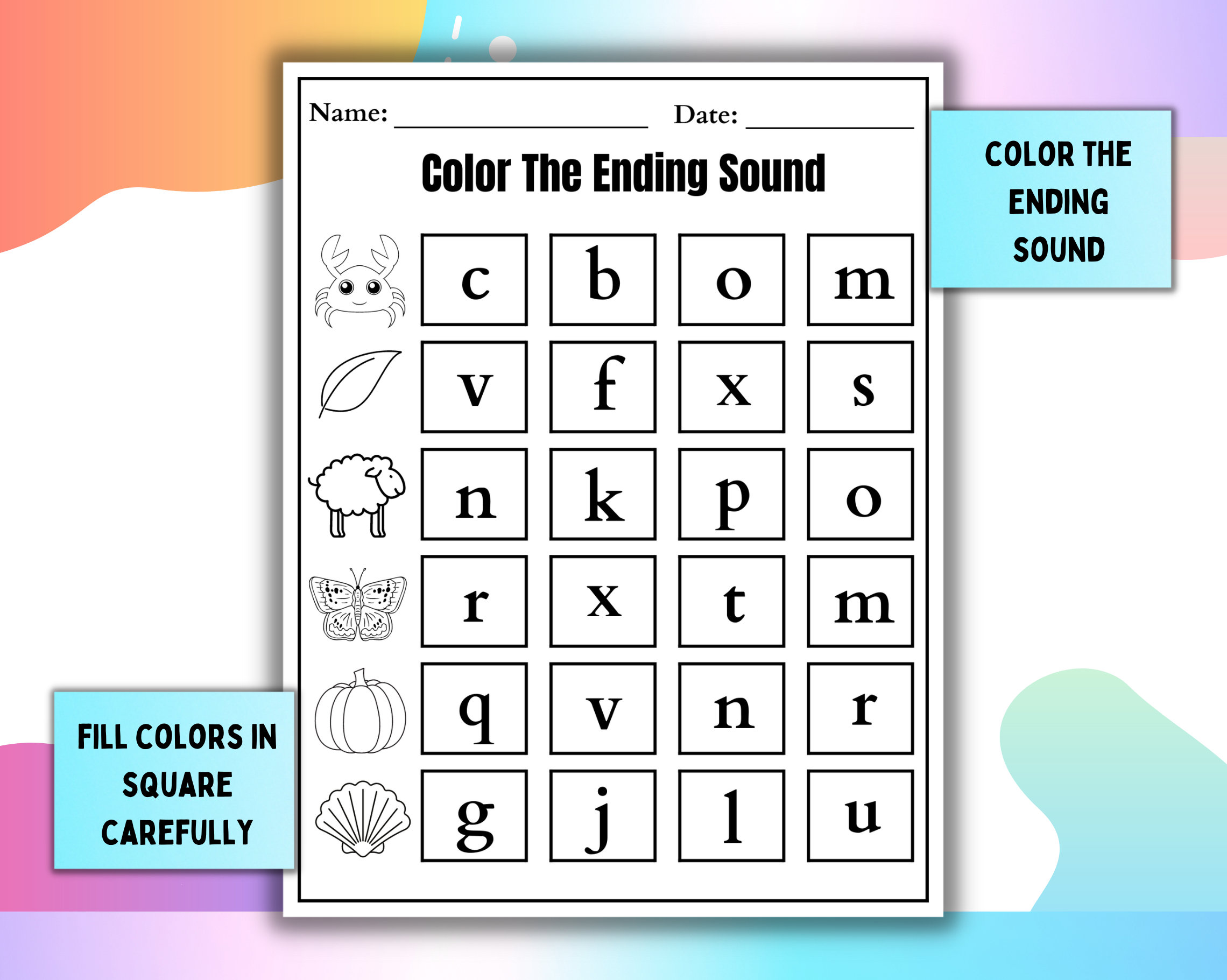 10 Printable Ending Sounds Worksheets, Initial Sound Practice ...
