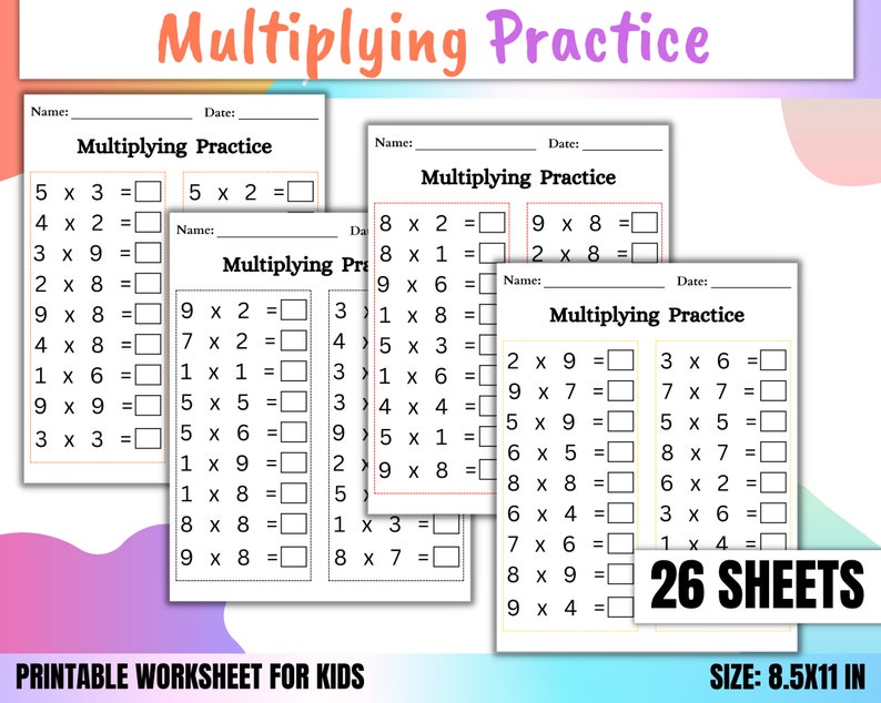 26 Multiplying Practice Worksheets, Math Worksheets, Numbers Digit ...