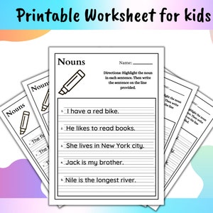 10 Printable Highlight the Nouns Worksheets, 1st, 2nd Grade, Preschool ...