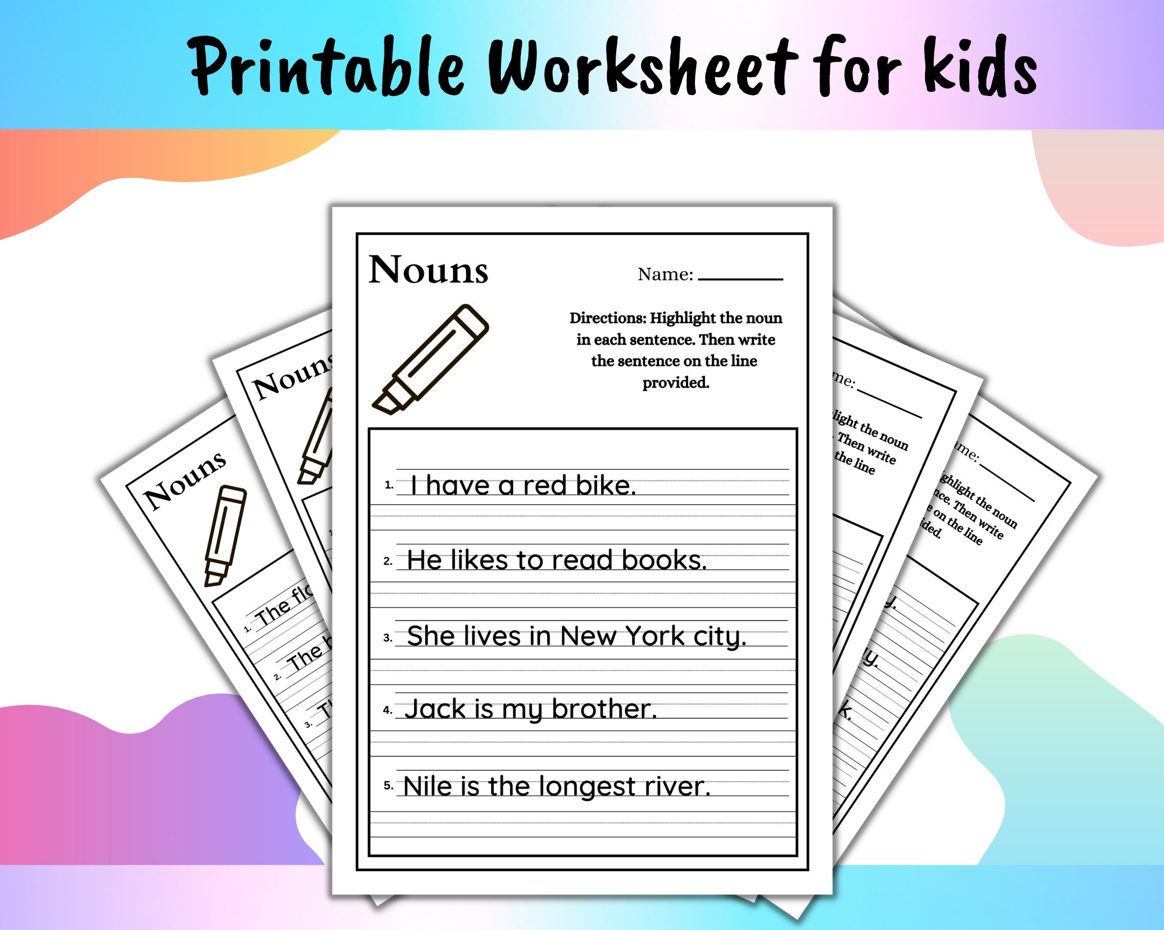 10 Printable Highlight the Nouns Worksheets, 1st, 2nd Grade, Preschool ...