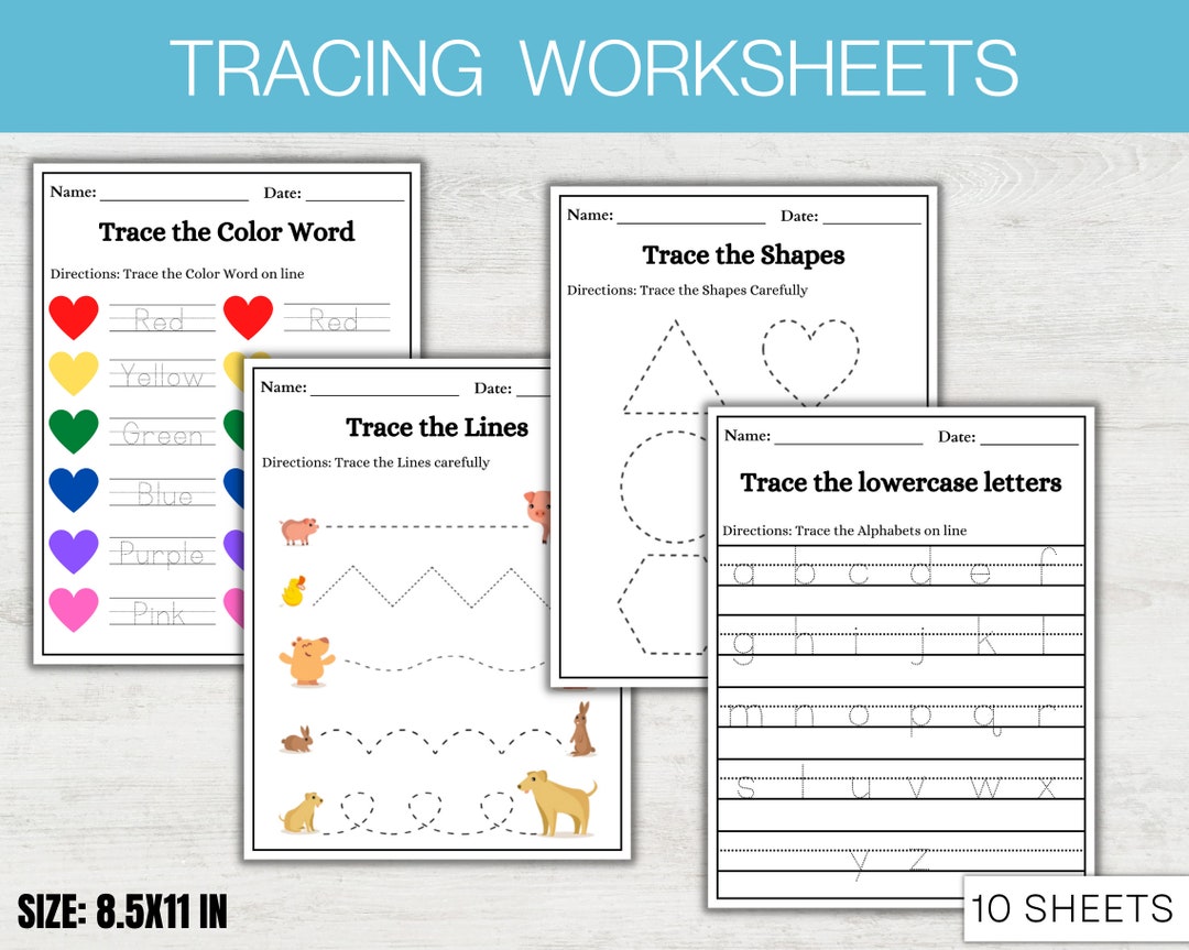 Printable Tracing Worksheet Bundle, Alphabet Number Letter Color Shape ...
