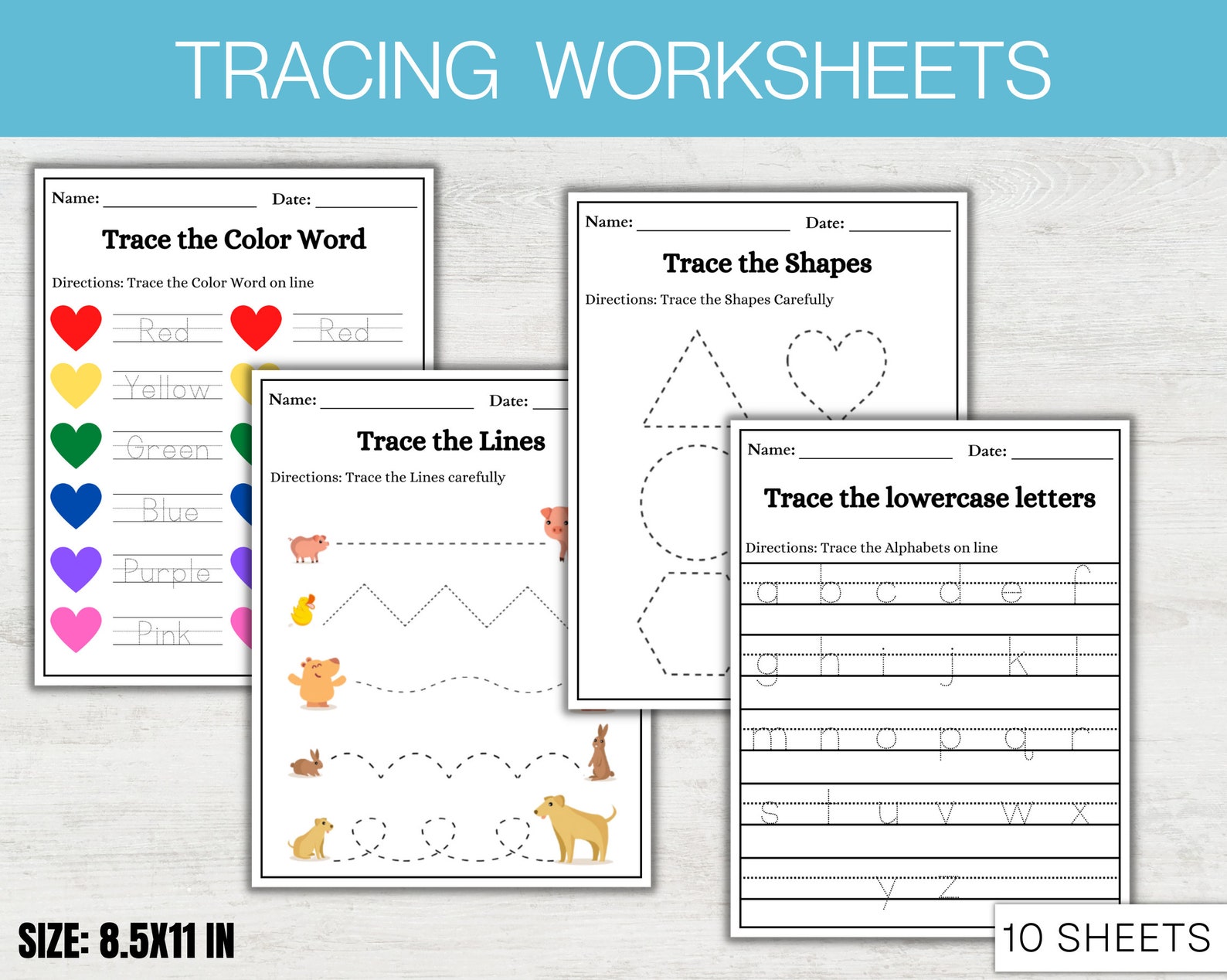 Printable Tracing Worksheet Bundle, Alphabet Number Letter Color Shape ...