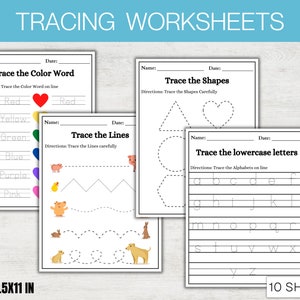 Printable Tracing Worksheet Bundle, Alphabet Number Letter Color Shape ...