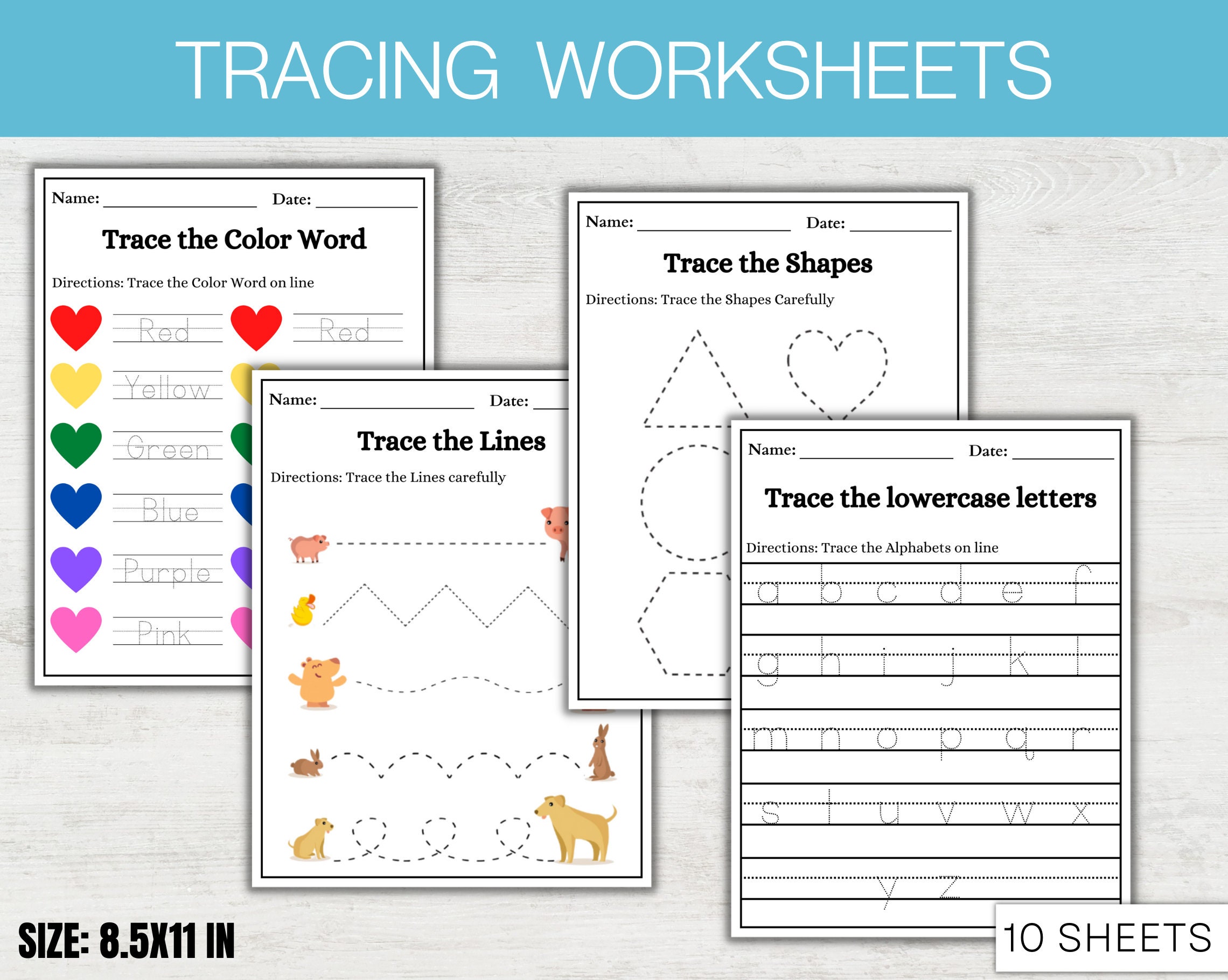 Printable Tracing Worksheet Bundle, Alphabet Number Letter Color Shape ...