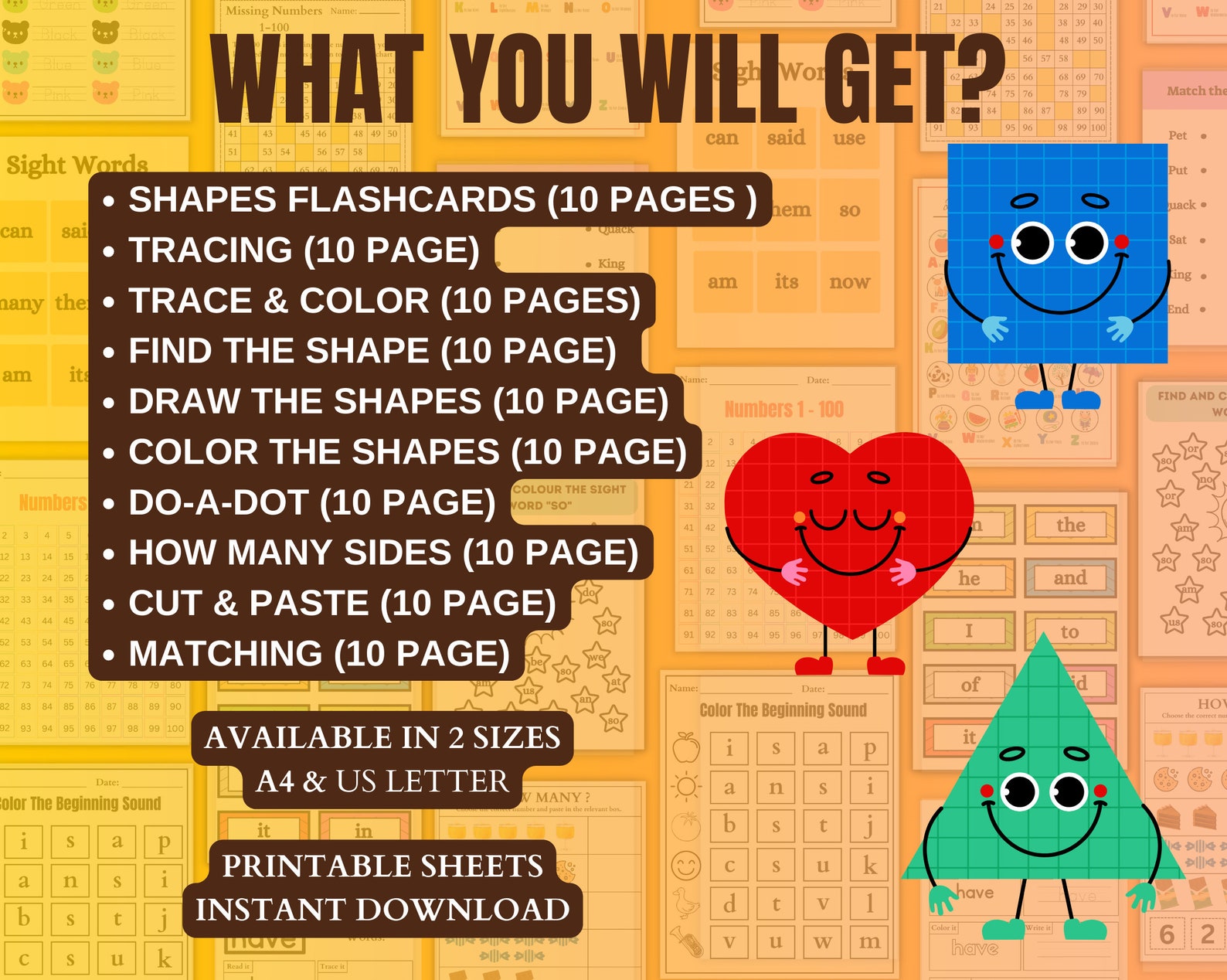 Preschool Shapes - Trace the Shapes- Pre-k Curriculum Worksheets ...