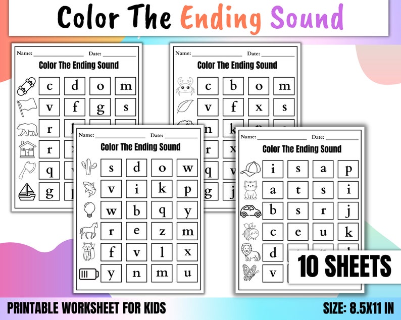 10 Printable Ending Sounds Worksheets, Initial Sound Practice ...