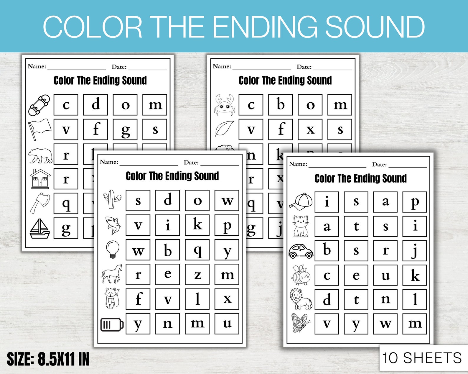 10 Printable Ending Sounds Worksheets, Initial Sound Practice ...