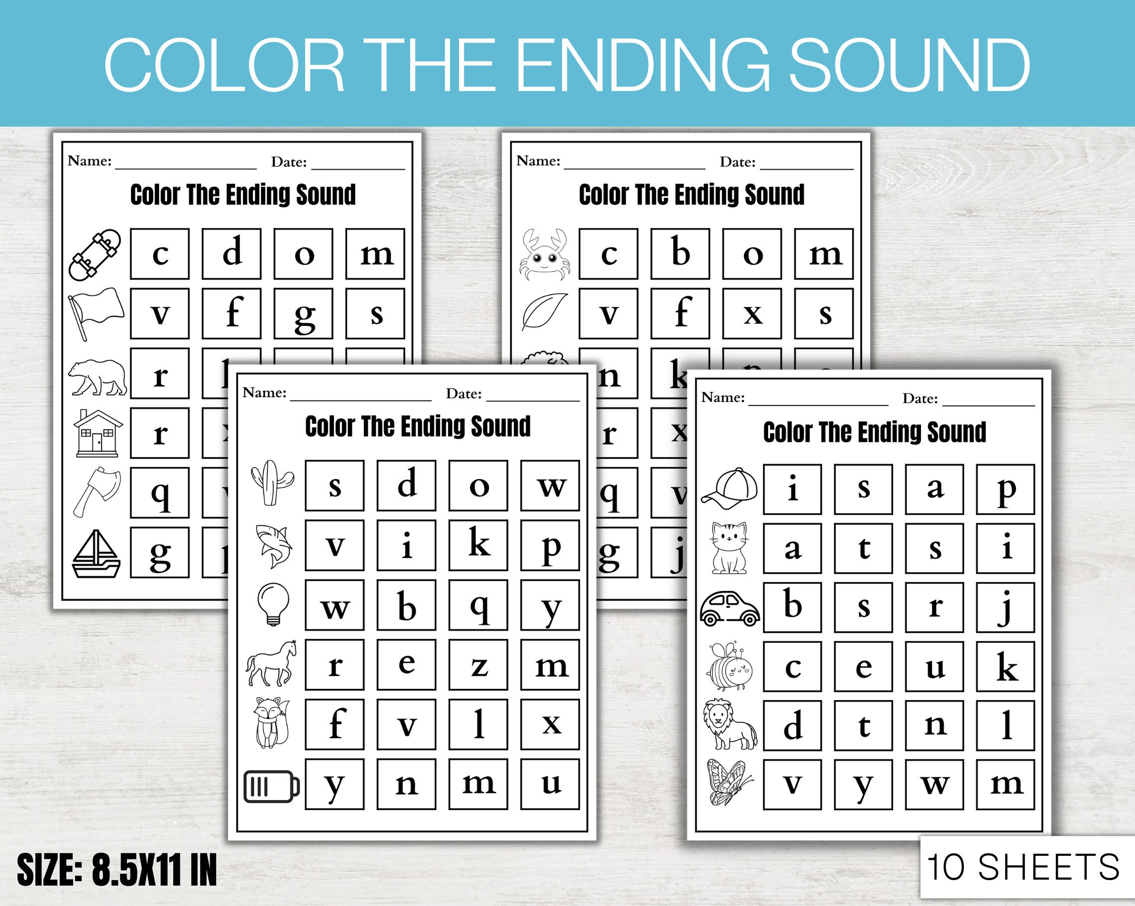 10 Printable Ending Sounds Worksheets, Initial Sound Practice ...