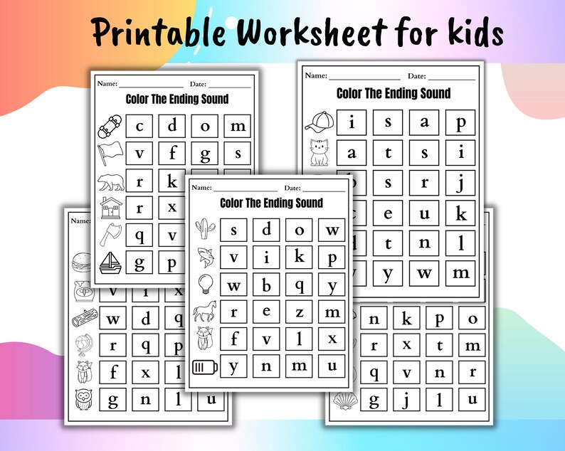 10 Printable Ending Sounds Worksheets, Initial Sound Practice ...