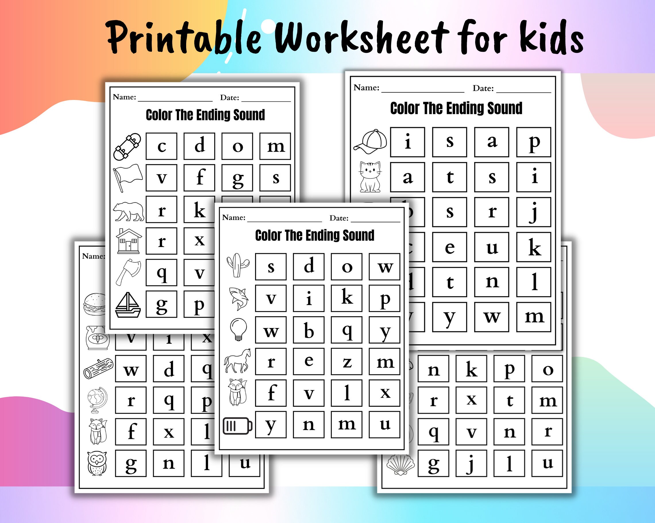 10 Printable Ending Sounds Worksheets, Initial Sound Practice ...