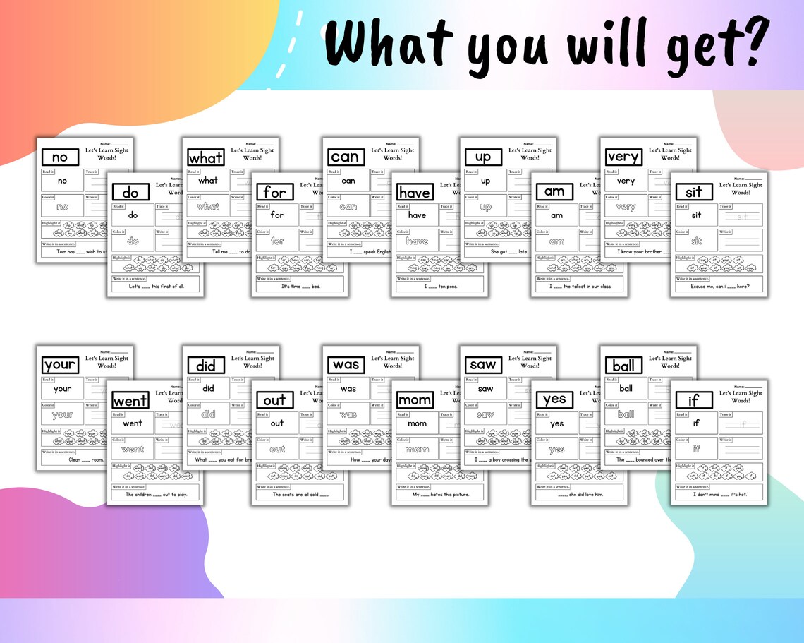 20 Sight Words Worksheets, Sight Words Printable, Sight Words Flash ...