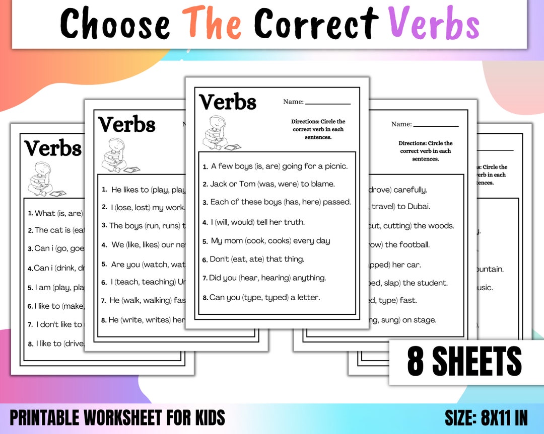 8 Printable Choose the Correct Verb Worksheets. Preschool, Kindergarten, Learning Activity ...