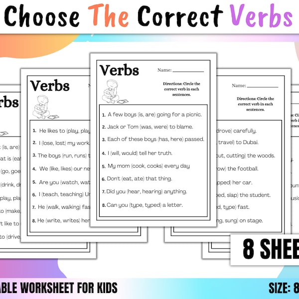 Verb Worksheets for Preschool - Etsy