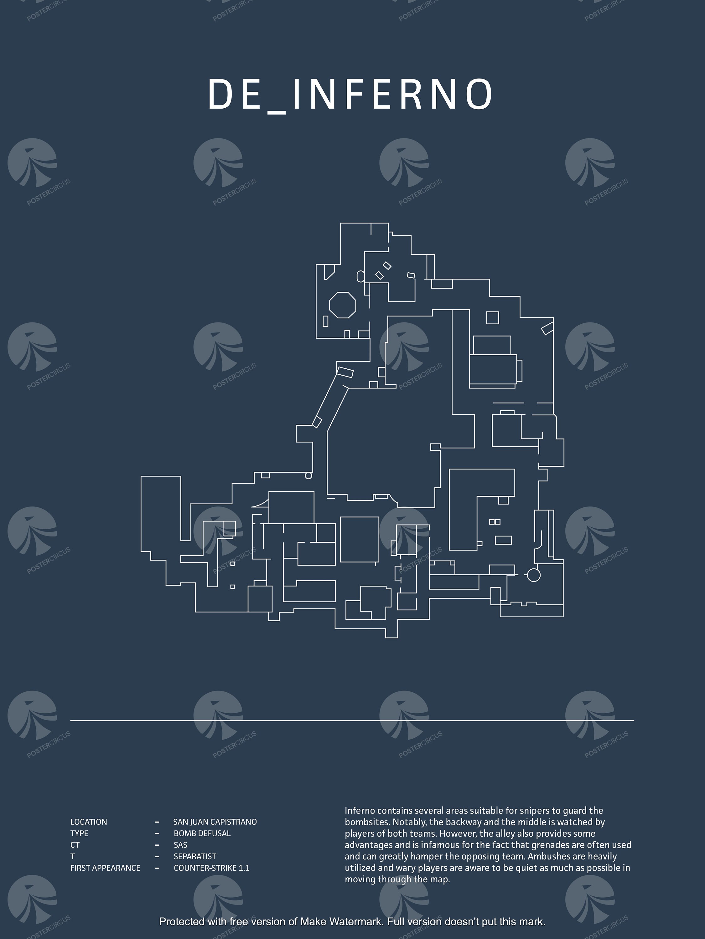 Minimalist De_inferno, CS:GO, CS2 Poster, Digital Download Wall Art ...