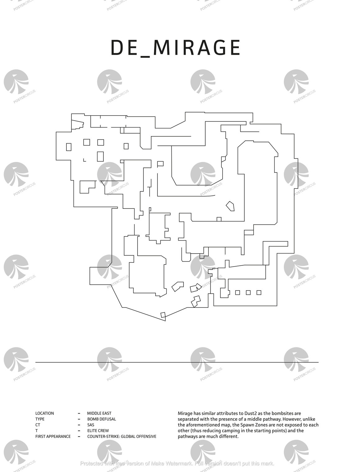 Minimalist De_mirage, CS:GO, CS2 Poster, Digital Download Wall Art ...