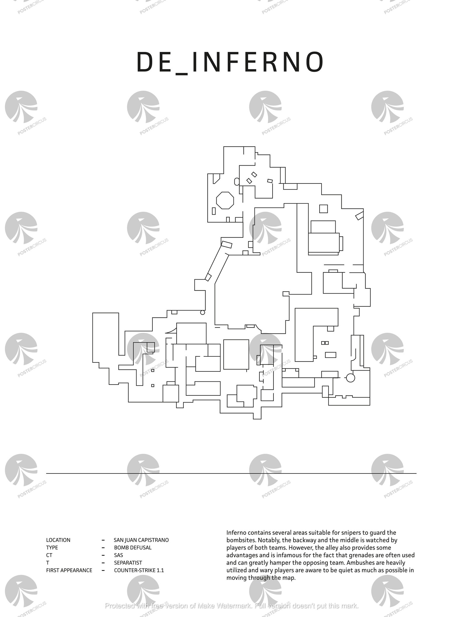 Minimalist De_inferno, CS:GO, CS2 Poster, Digital Download Wall Art ...