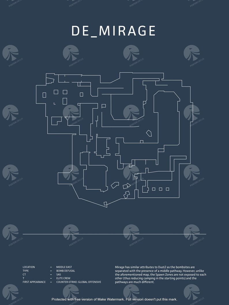 Minimalist De_mirage CS:GO CS2 Digital Download Wall Art - Etsy