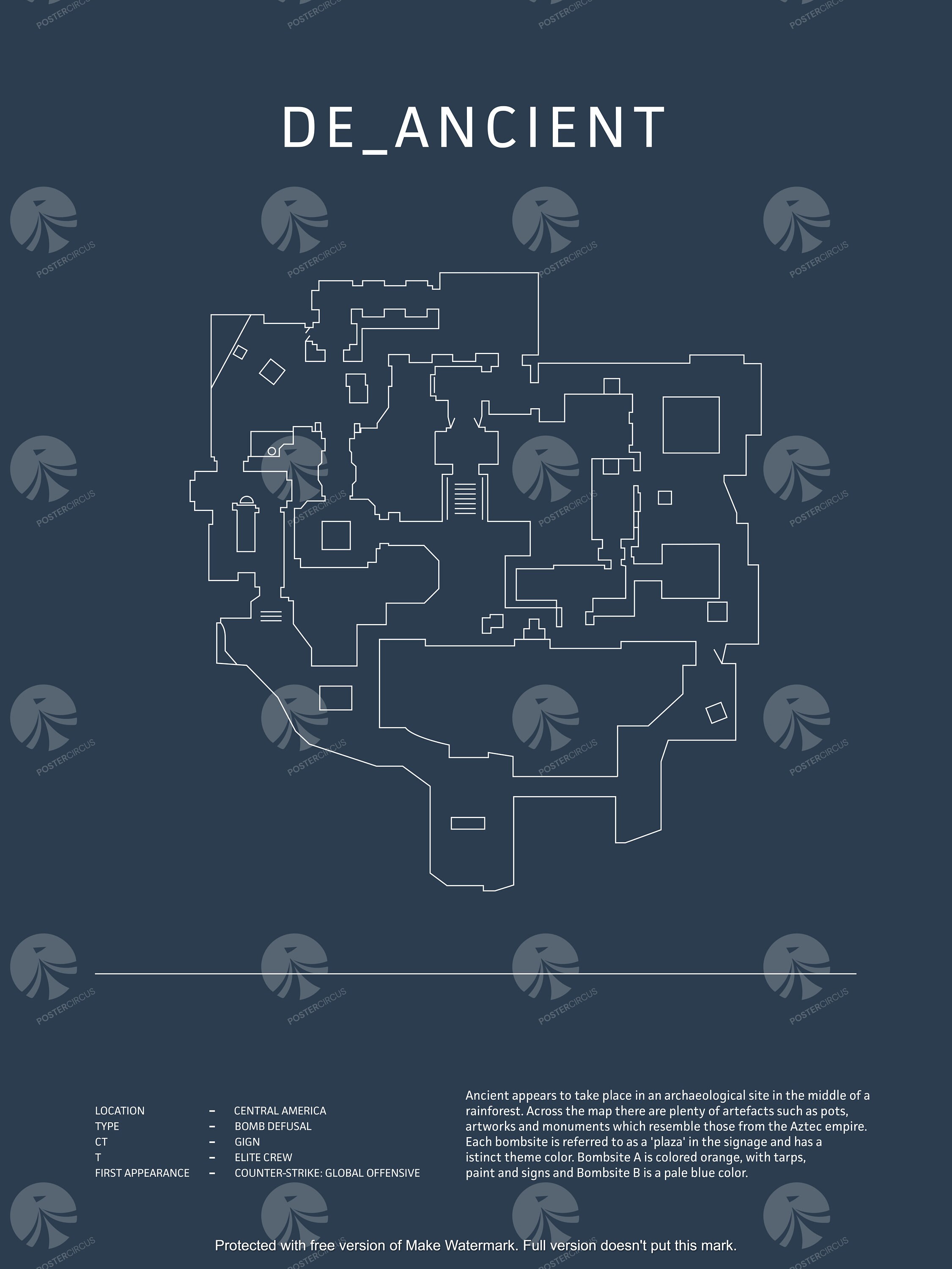 Minimalist De_ancient, CS:GO, CS2 Poster, Digital Download Wall Art ...