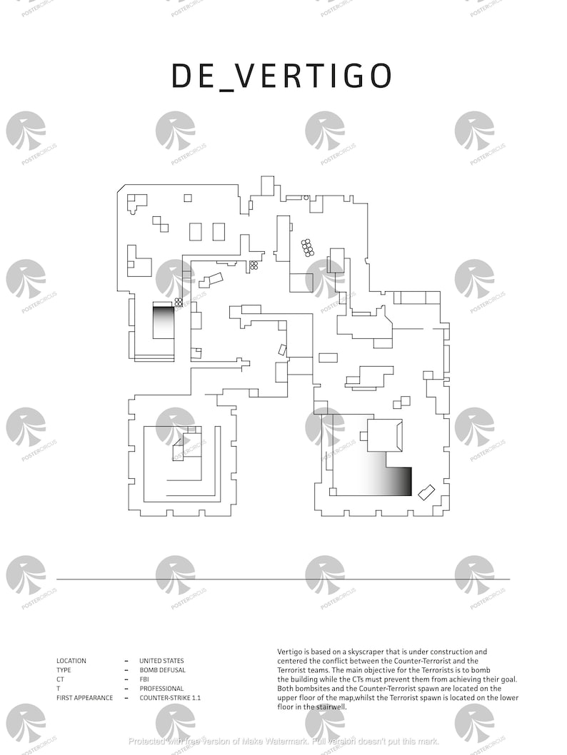 Minimalist De_vertigo (OLD), CS:GO, CS2 Poster, Digital Download Wall ...
