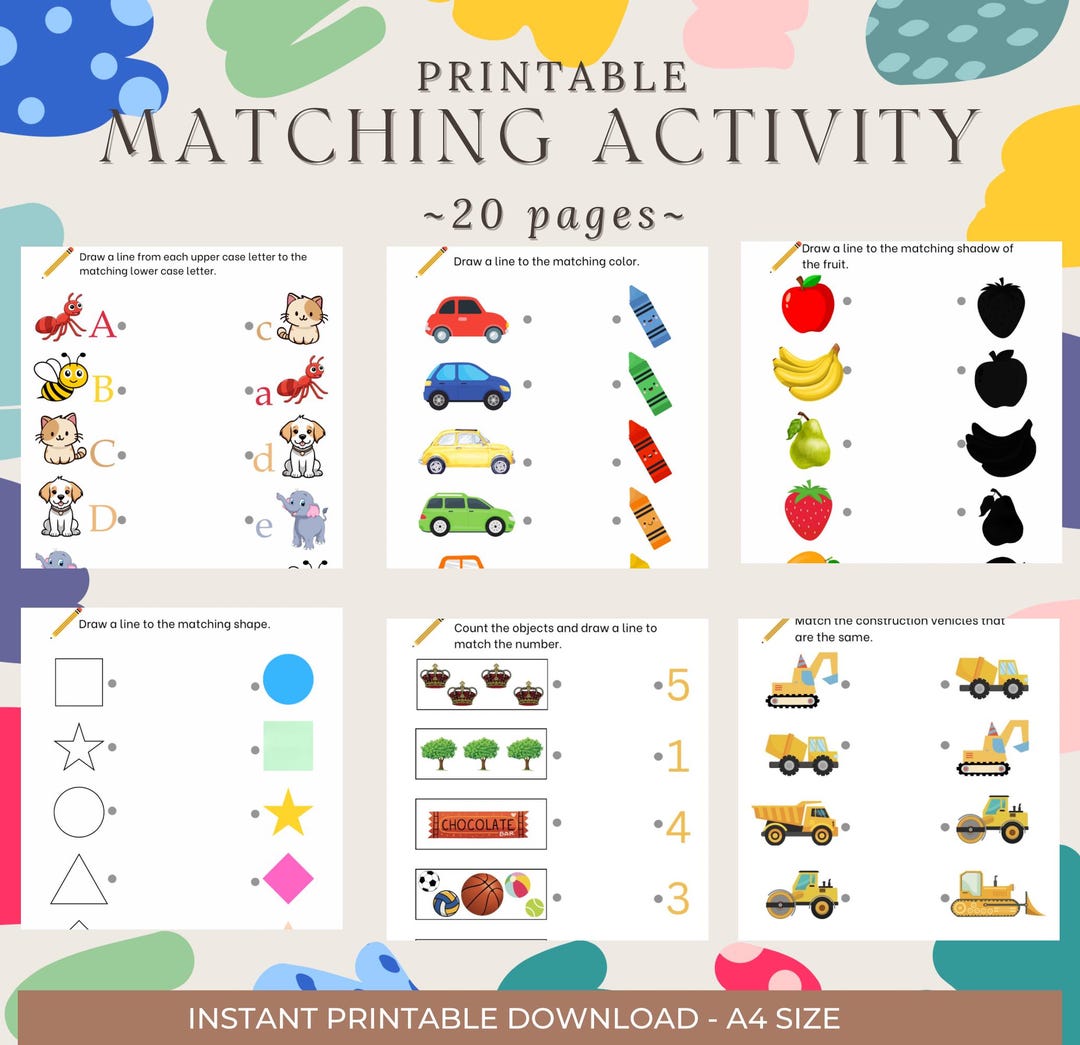 Matching Activity - Matching Alphabet, Foods, Shapes, Numbers, Cars ...
