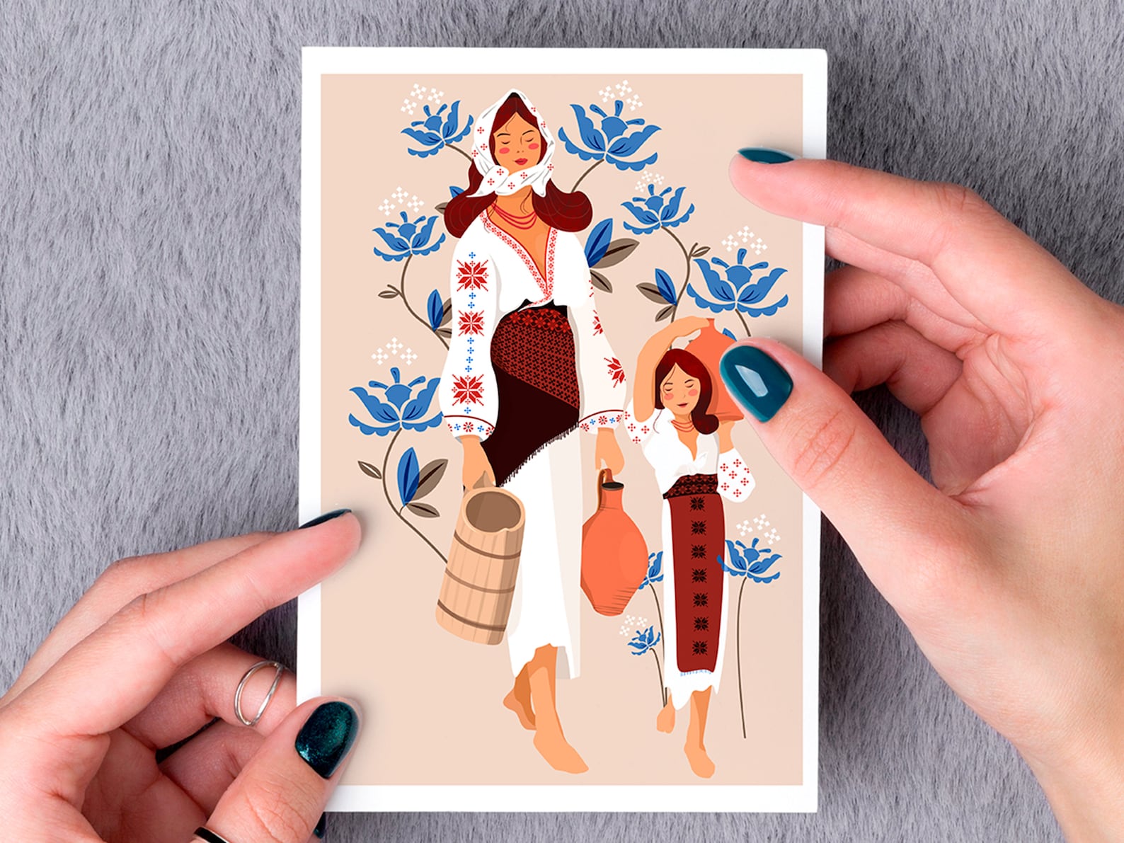 Folklore Illustration Card Romanian Folk Art Card Folk - Etsy