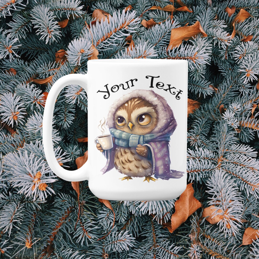 Personalized Kids Mug With Cute Owls. Custom Text Mug. Happy Mug Coffee ...