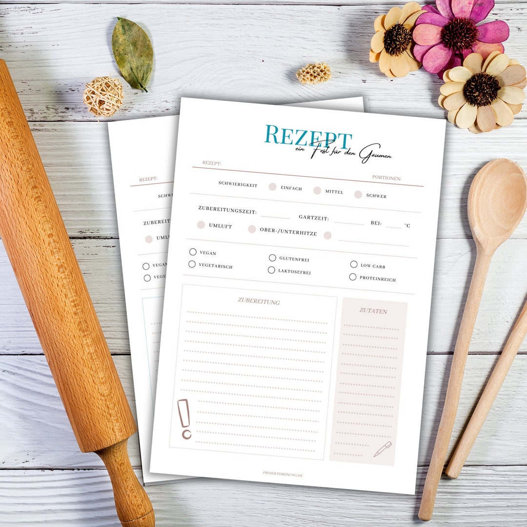 Recipe Template in DIN A4 for Writing Yourself - My Favorite Recipes ...